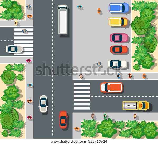 Top View City Streets Buildings Trees Stock Vector (Royalty Free ...