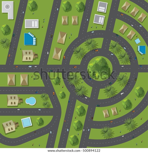 Top View City Streets Roads Houses Stock Vector (Royalty Free) 500894122