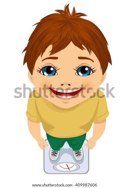 Top View Cute Boy Weighing Himself Stock Vector (Royalty Free ...