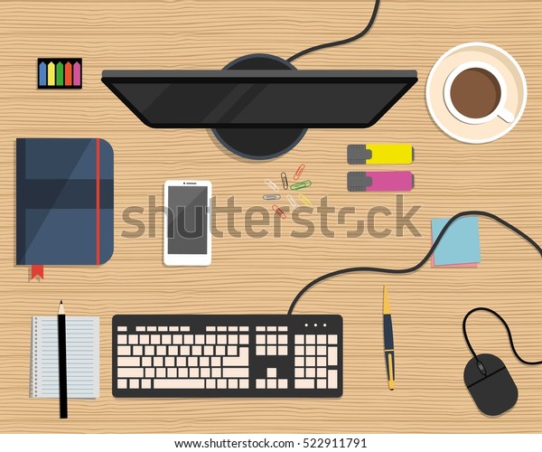 Top View Desk Background There Computer Stock Vector (Royalty Free ...