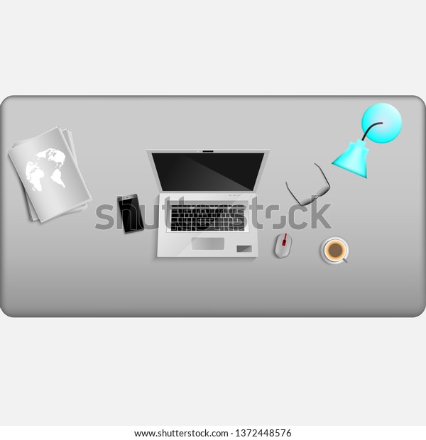 Top View Desk Office Realistic Vector Stock Vector (Royalty Free ...