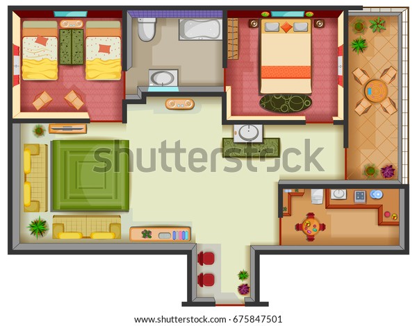 Top View Floor Plan Interior Design 스톡 벡터(로열티 프리) 675847501 | Shutterstock