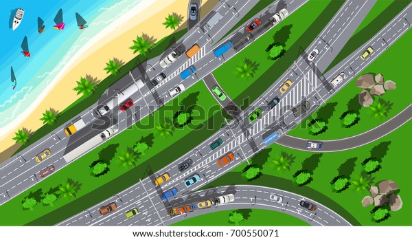 Top View Huge Autobahn Expressway Traffic Stock Vector (Royalty Free ...