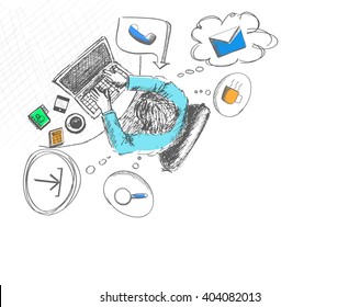 Top View Man Working On Desk Stock Vector (Royalty Free) 404082013 ...