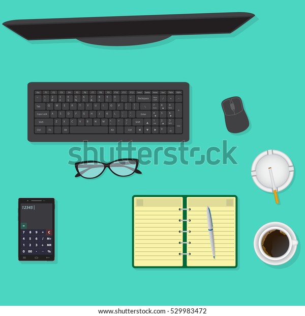 Top View Office Desk Background Including Stock Vector (Royalty Free ...