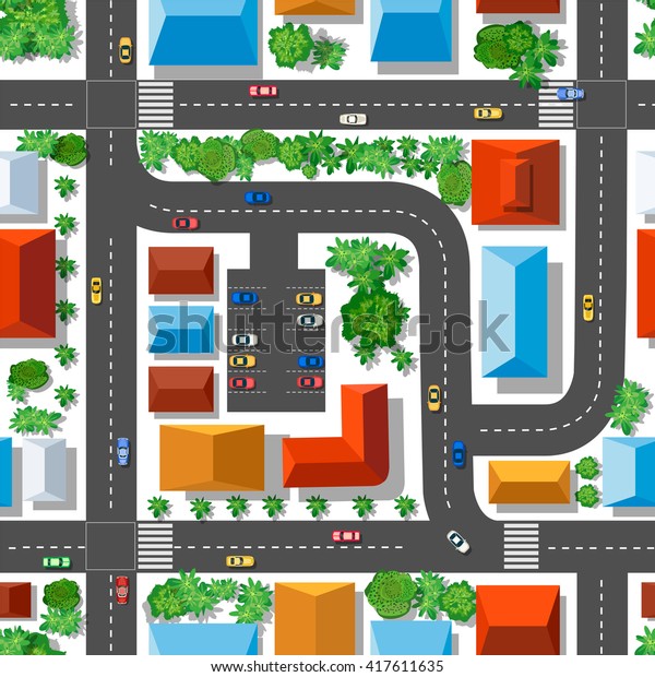 Top View Plan City Seamless Repeating 스톡 벡터(로열티 프리) 417611635