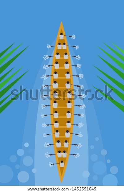 Top view of a snake boat team rowing in the race. Concept for boat ...