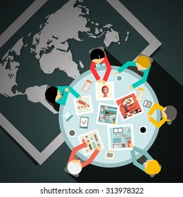Top View Table Businessmen World Map Stock Vector (Royalty Free ...