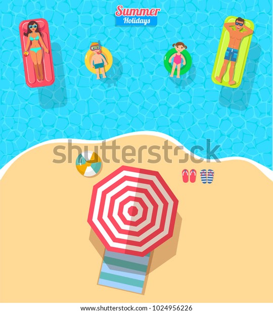 Top View Vector Banner Swimming Sunbathing 스톡 벡터(로열티 프리) 1024956226 ...