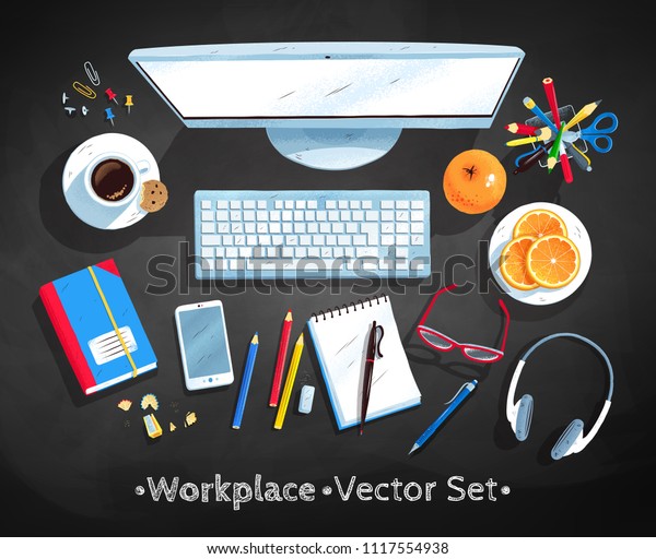 Top View Vector Illustration Set Office 库存矢量图（免版税）1117554938 | Shutterstock