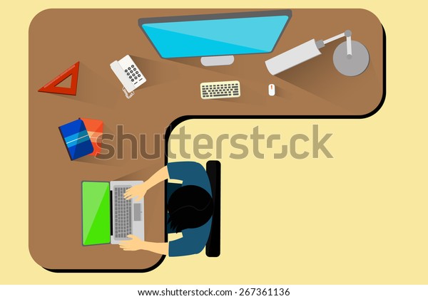 Top View Working On Desk Stock Vector (Royalty Free) 267361136
