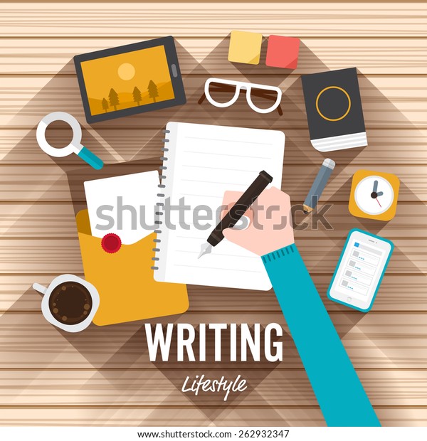 Top View Writing Marketing Flat Design Stock Vector (Royalty Free ...