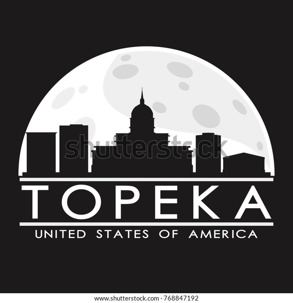 Topeka Kansas Full Moon Night Skyline Stock Vector (Royalty Free ...