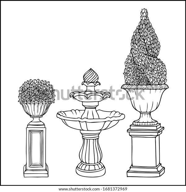 Topiary Tree Antique Vase Garden Fountain Stock Vector (Royalty Free ...