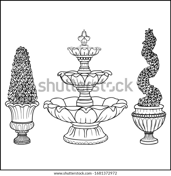 Topiary Tree Antique Vase Garden Fountain Stock Vector (Royalty Free ...