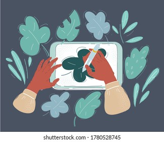 Topview Hand Crop Drawing Digital Artwork Stock Vector (Royalty Free ...