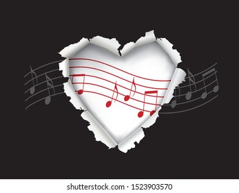 Torn Paper Heart Musical Notes Illustration Stock Vector (Royalty Free ...