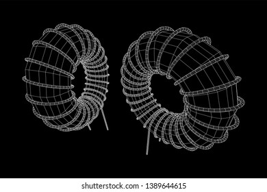 Toroidal Coil Inductor Wireframe Low Poly 스톡 벡터(로열티 프리) 1378990130