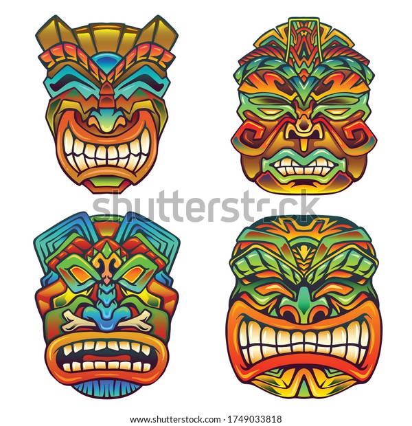 Totem Mask Vector Set Colorful Illustration Stock Vector (Royalty Free ...