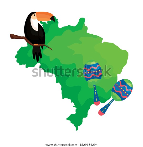 Toucan Maracas Map Brazil Vector Illustration: เวกเตอร์สต็อก (ปลอดค่า ...