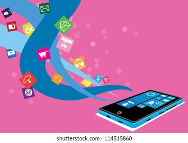 Touch Screen Mobile Phone Streaming Icons Stock Vector (Royalty Free ...