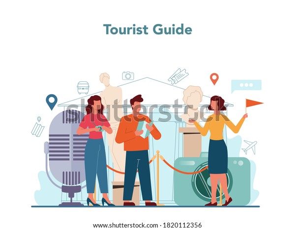 Tour Vacation Guide Concept Tourists Listening Stock Vector (Royalty ...