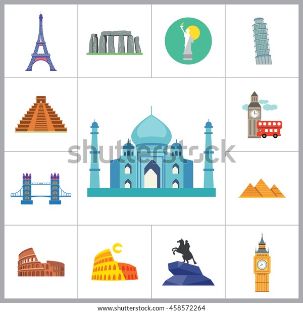 Tourist Attraction Icons Set Stock Vector (Royalty Free) 458572264 ...
