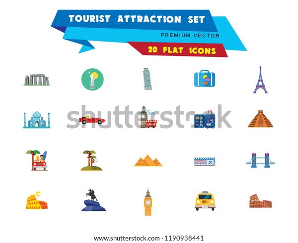 Tourist Attraction Icons Set Thirteen Vector Stock Vector (Royalty Free ...
