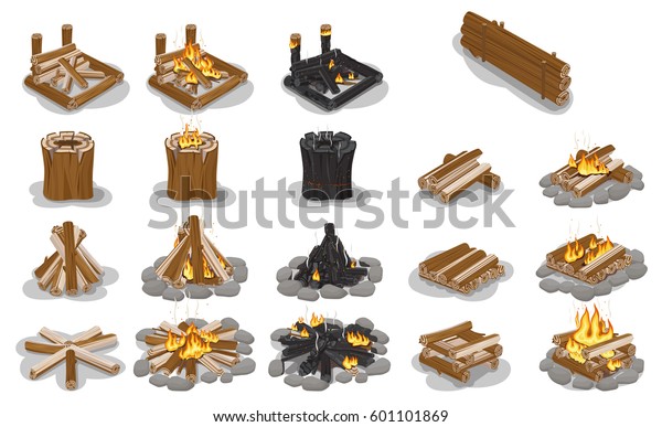 Tourist Campfire Types Collection Flame On Stock Vector (Royalty Free ...