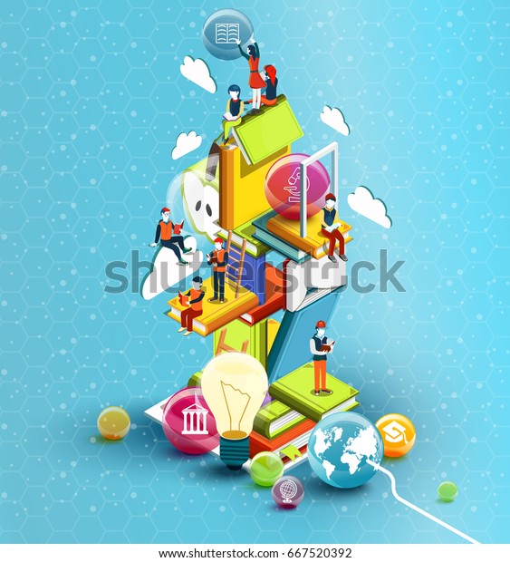 Tower Books Reading People Educational Concept Stock Vector (Royalty ...