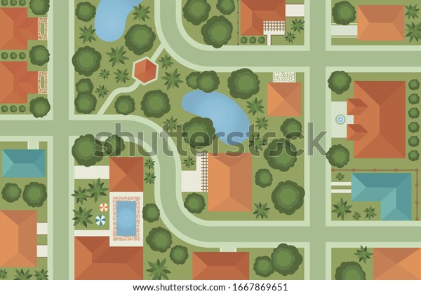 Town Map Aerial View Illustration Neighborhood Stock Vector (Royalty ...