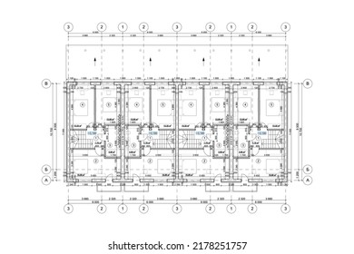 Townhouse Building Detailed Architectural Technical Drawing Stock ...