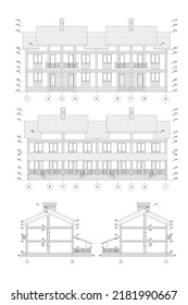 Townhouse Building Detailed Architectural Technical Drawing Stock ...