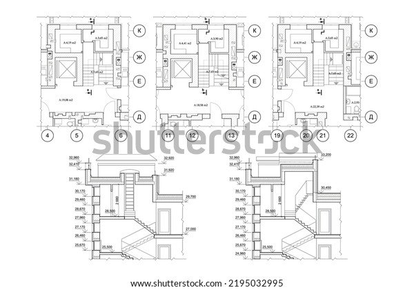 Townhouse Building Detailed Architectural Technical Drawing Stock ...