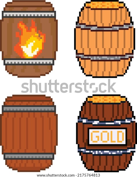 Vektor Stok Toxic Barrel Pixel Art Beer Barrel (Tanpa Royalti ...