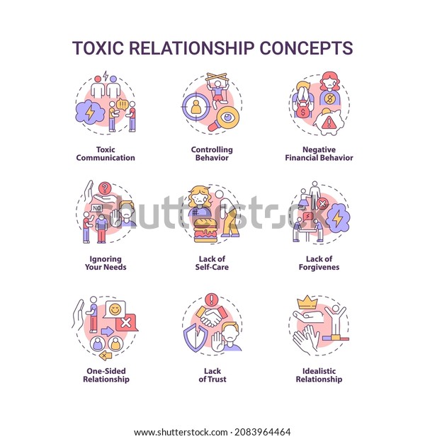 Toxic Relationship Concept Icons Set Manipulative Stock Vector (Royalty ...