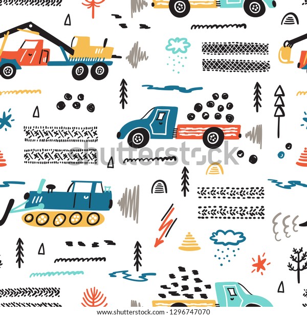 Toy Cars Vector Seamless Pattern Doodle Stock Vector (Royalty Free ...