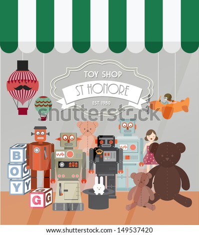 Toy Shop Front Window Display Vectorillustration 스톡 벡터(사용료 없음 ...