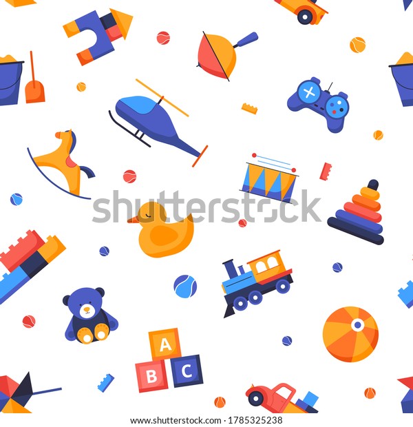 Toys Vector Flat Design Style Seamless Stock Vector (Royalty Free ...