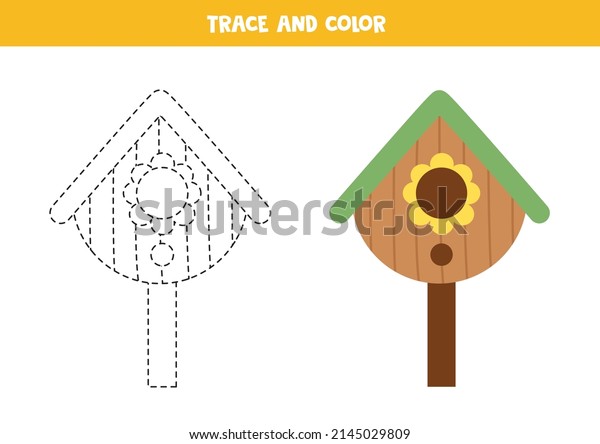 Trace Color Cartoon Birdhouse Worksheet Children Stock Vector (Royalty ...