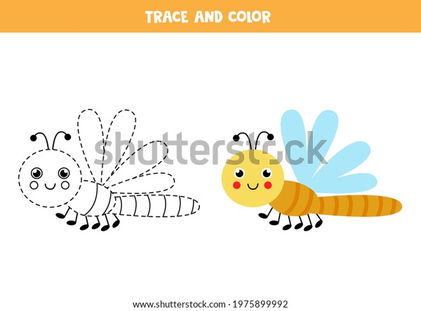 Trace Color Cute Dragonfly Educational Game Stock Vector (Royalty Free ...