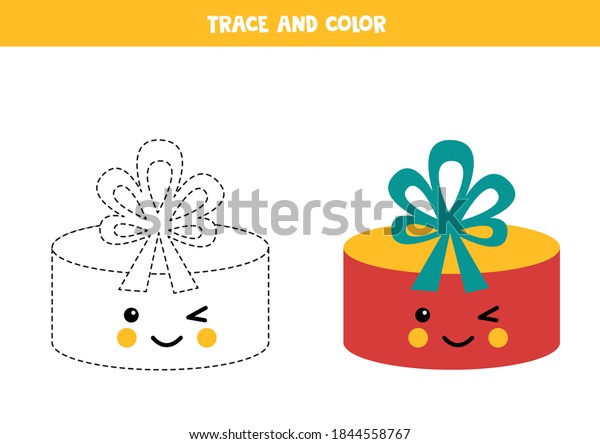 Trace Color Cute Kawaii Present Box Stock Vector (Royalty Free ...