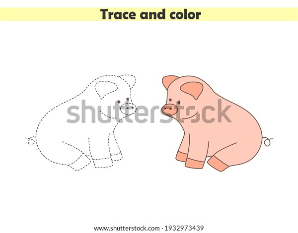 Trace Color Cute Pig Learning Draw Stock Vector (Royalty Free ...