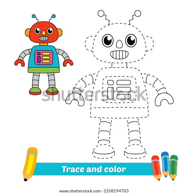 Trace Color Kids Robot Vector Stock Vector (Royalty Free) 2108194703 ...