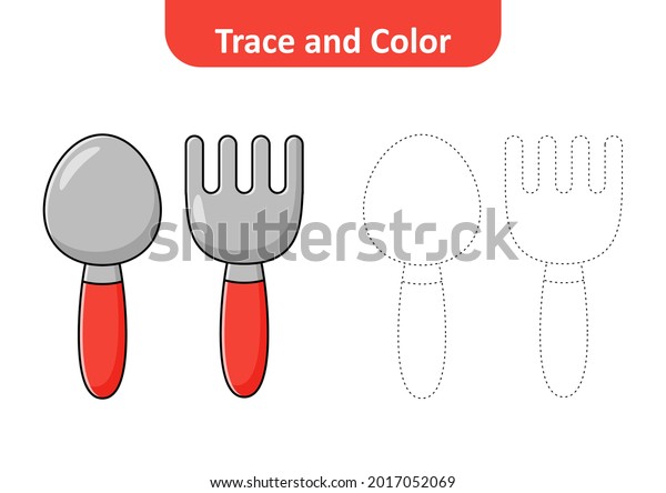 Trace Color Kids Spoon Fork Vector Stock Vector (Royalty Free ...