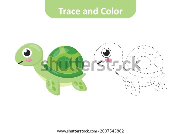 Trace Color Kids Turtle Vector Stock Vector (Royalty Free) 2007545882 ...