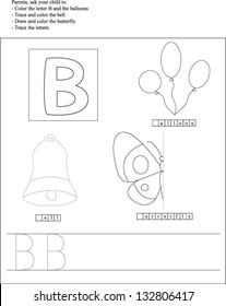 Trace Color Letter B Worksheet Preschoolers Stock Vector (Royalty Free ...