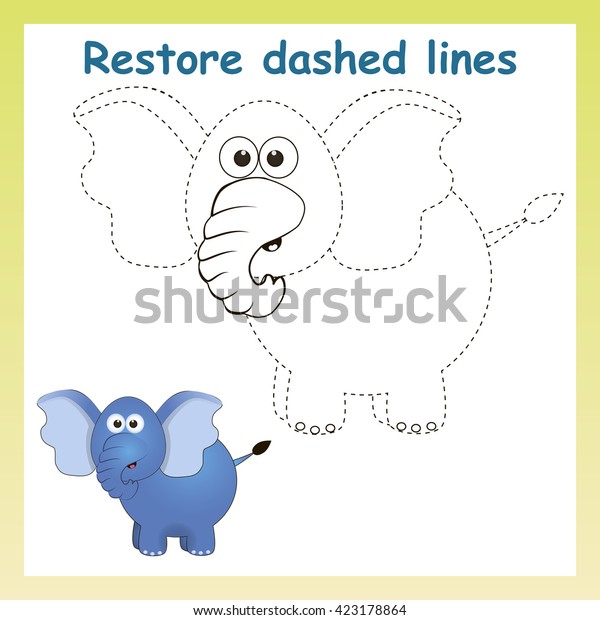 Trace Game Children Cartoon Elephant Restore Stock Vector (Royalty Free ...