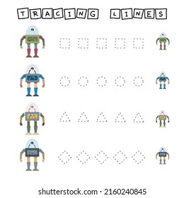 Trace Line Worksheet Robots Kids Practicing Stock Vector (Royalty Free ...