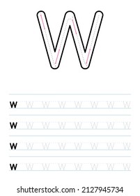 Trace Lowercase Letter W Worksheet Kids Stock Vector (Royalty Free ...